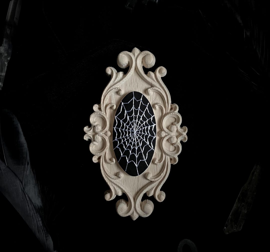 Embroidered Spider Web Ornate Natural Wood Frame, Filigree Wooden Frame ...
