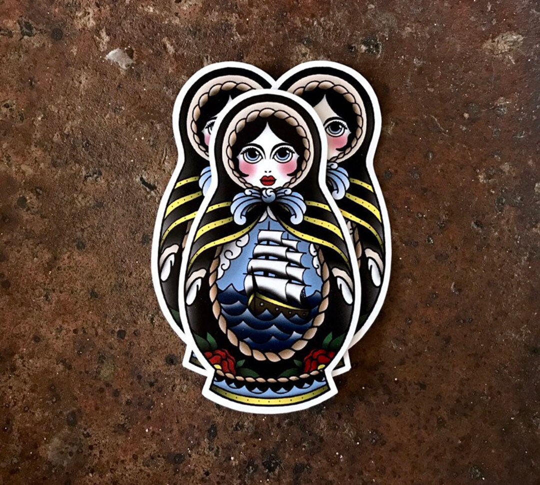 Vinyl Sticker, Russian Doll Sticker, Traditional Tattoo Sticker, Laptop ...