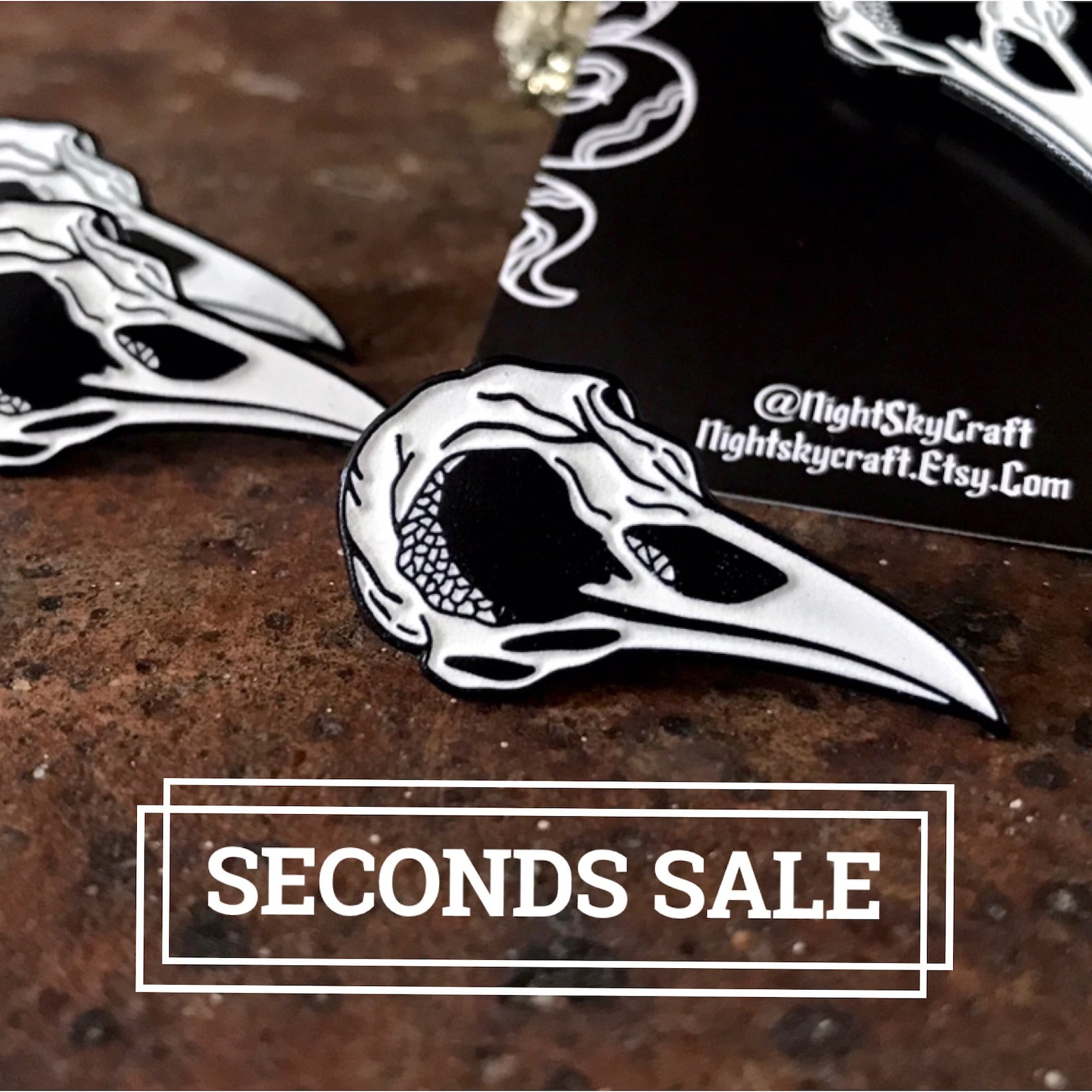 Seconds Sale, Glow in the Dark Pin, Crow Skull Pin, Soft Enamel Pin ...