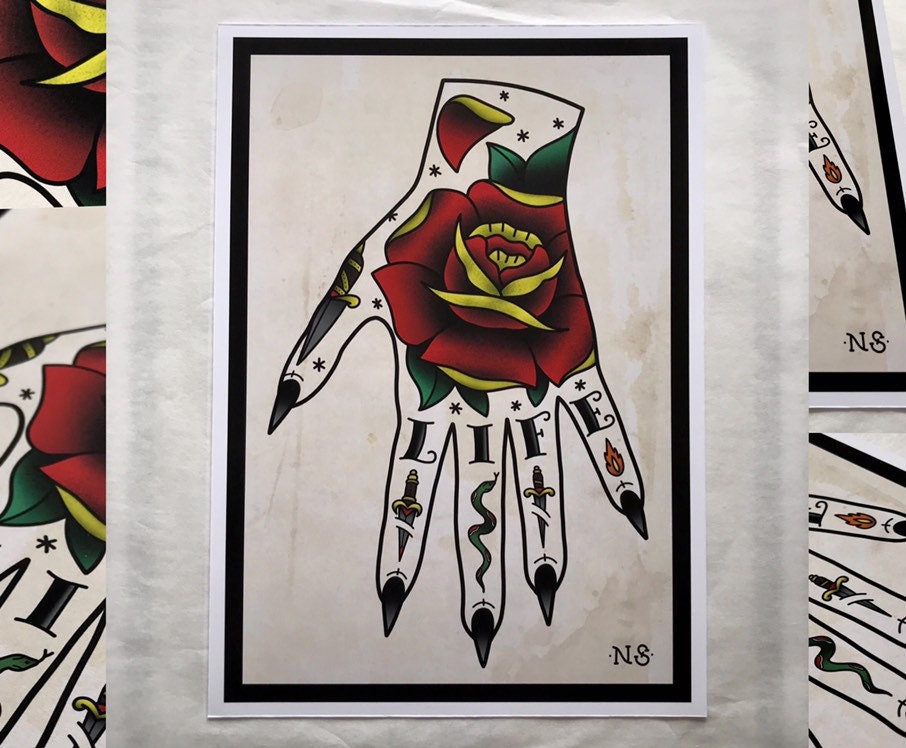 Tattoo Art Print Hand Tattoo Flash Rose Tattoo Flash Art - Etsy 日本