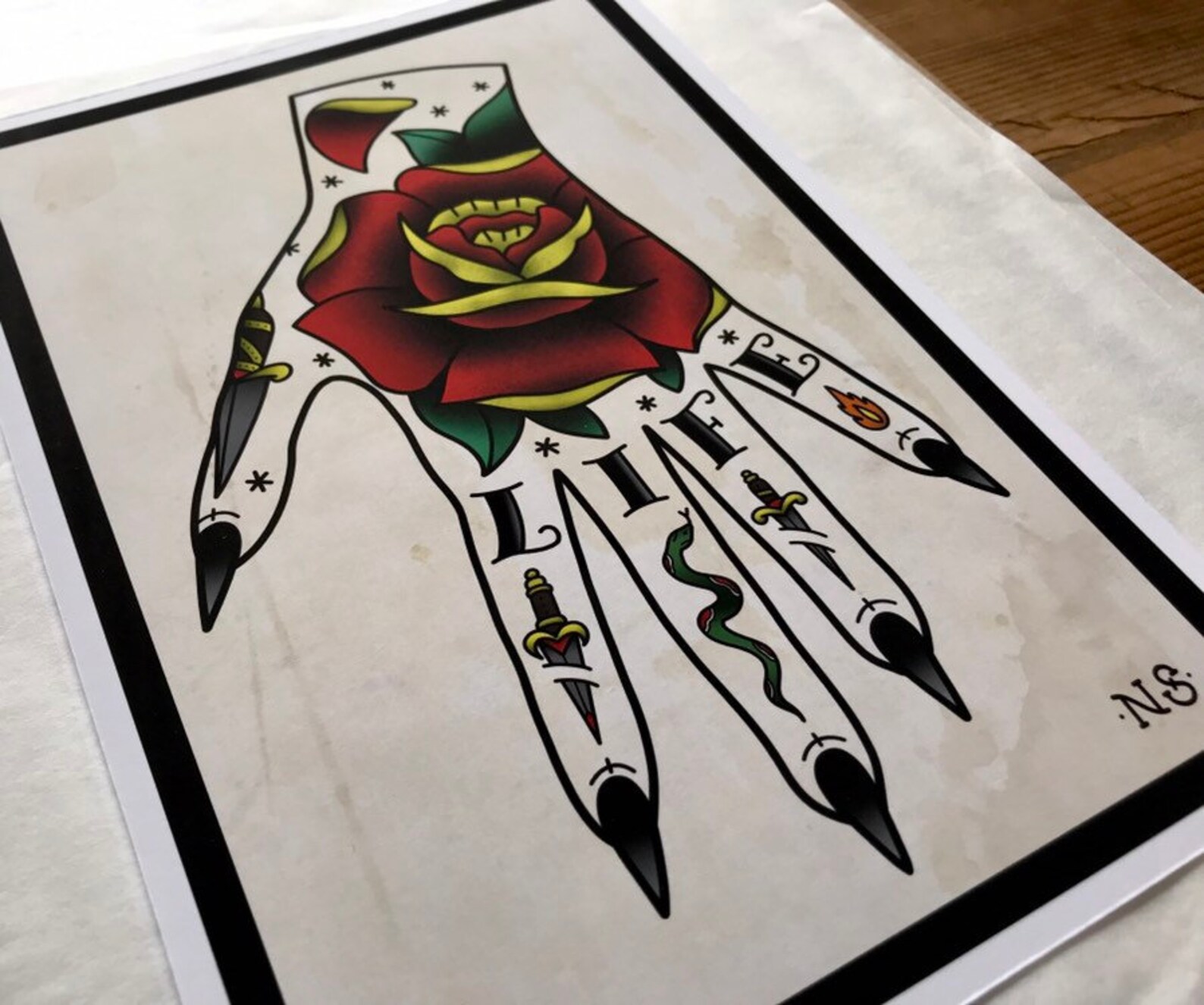 Tattoo Art Print Hand Tattoo Flash Rose Tattoo Flash Art - Etsy 日本