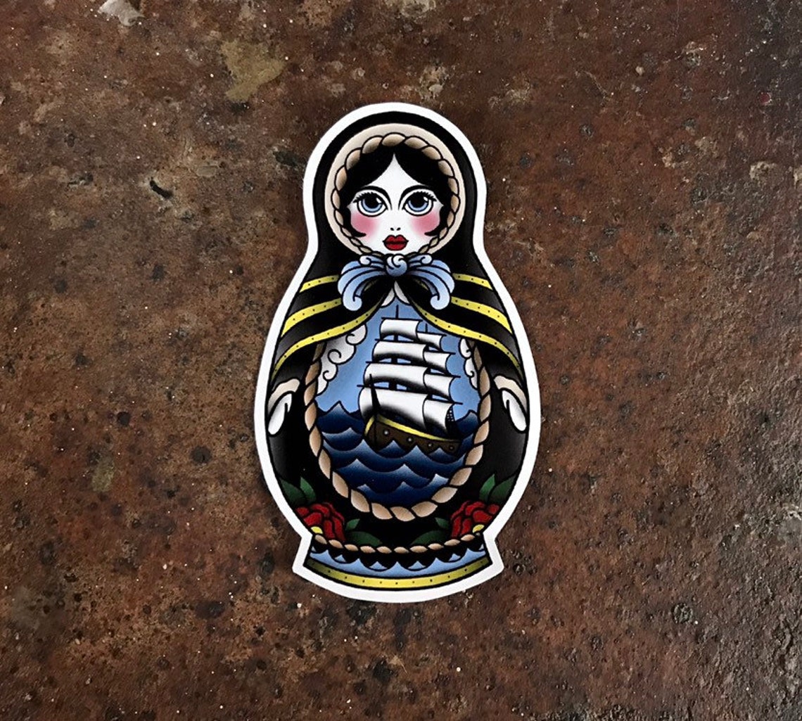 Vinyl Sticker Russian Doll Sticker Traditional Tattoo - Etsy UK