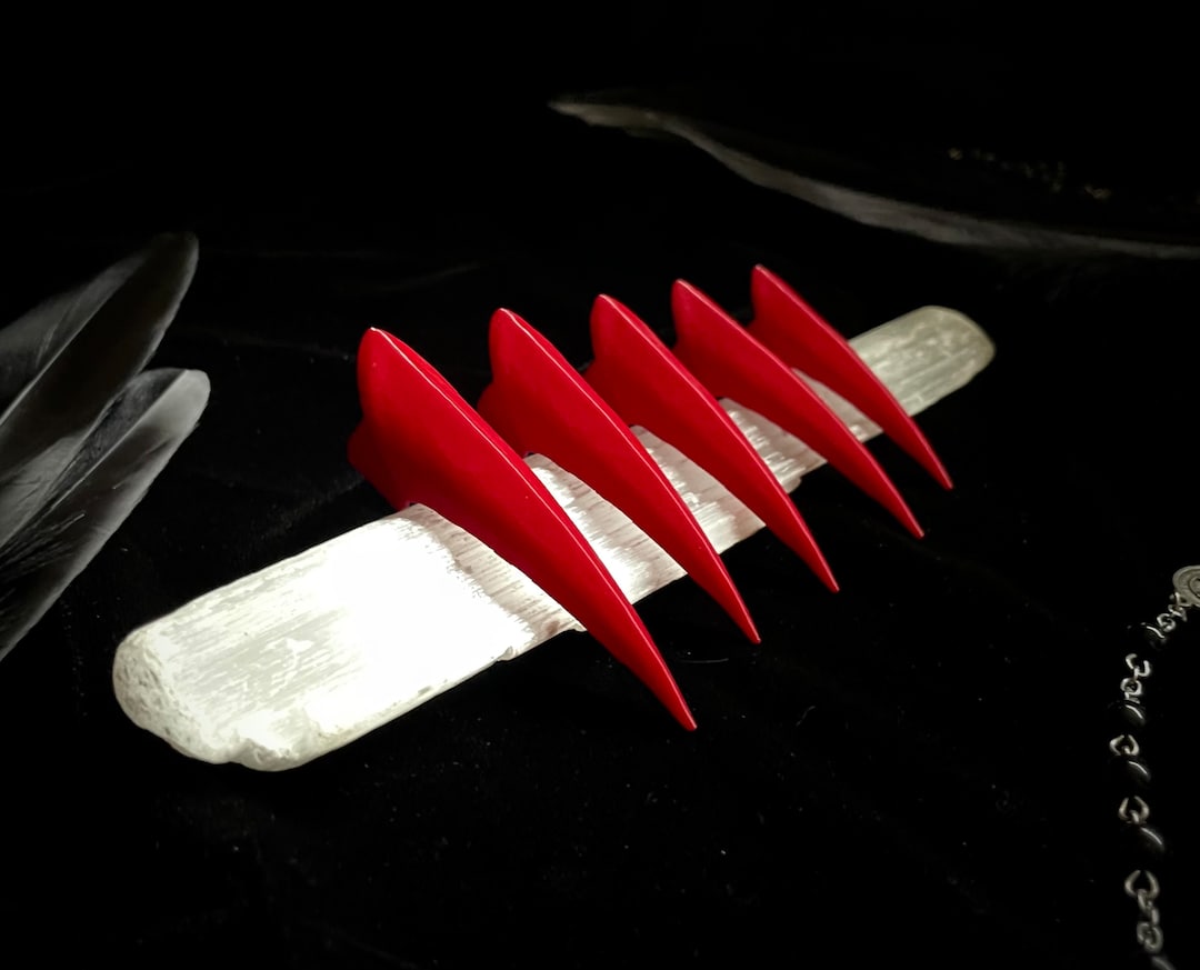 Set of 5 XL Red Claw Nail Rings, Claw Rings, Gothic Ring, Alternative ...