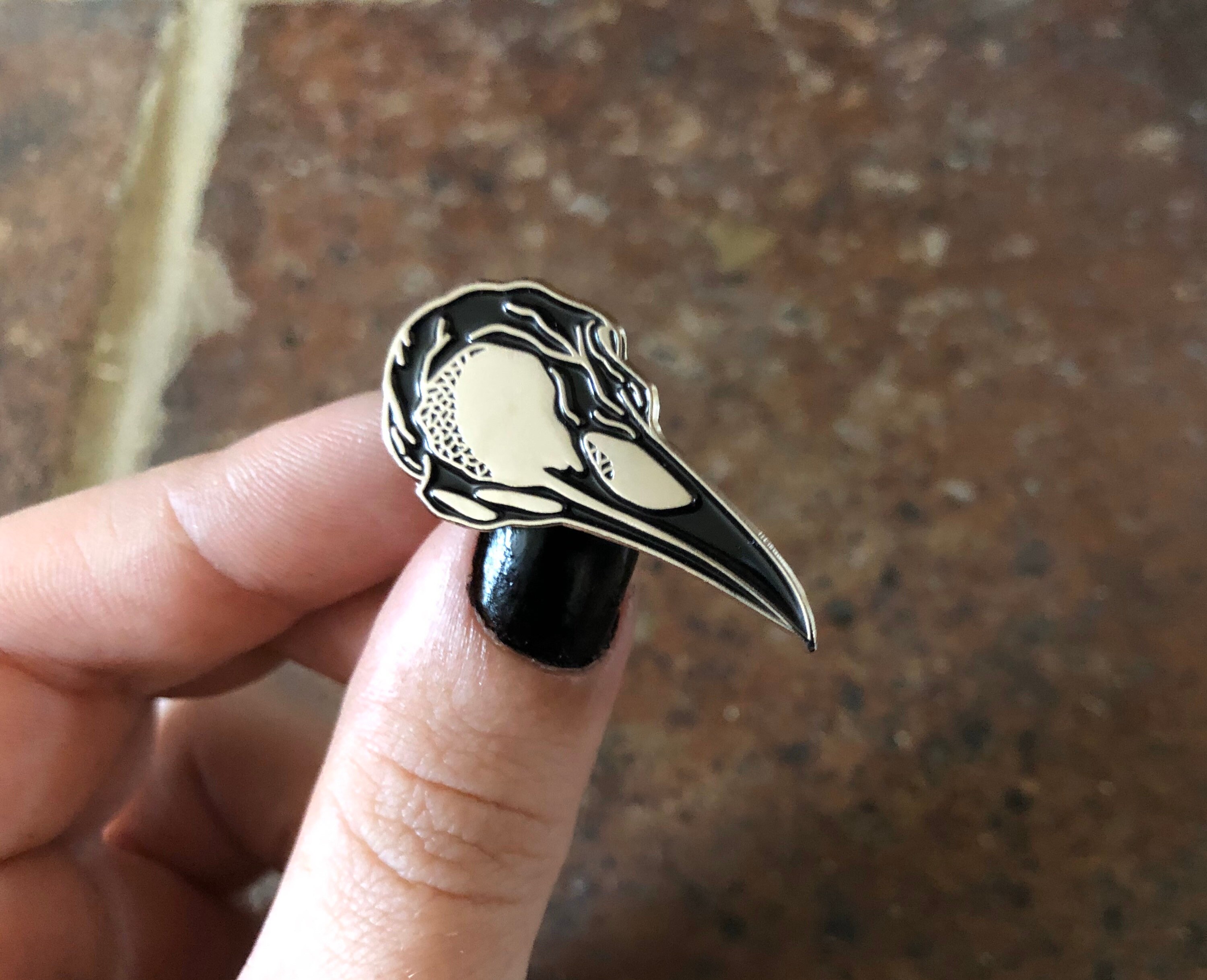 Crow Pin Badge Black Crow Skull Pin Soft Enamel Pin Skull | Etsy