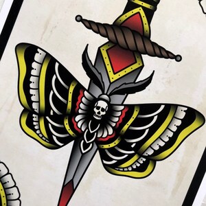 Death Moth Tattoo Print, Moth Dagger Print, Tattoo Print, Dagger Tattoo ...