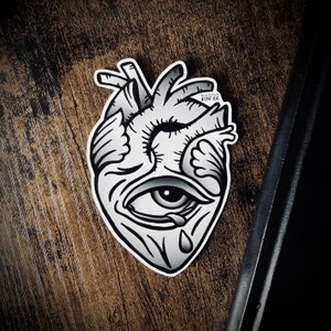 Anatomical Crying Heart Vinyl Sticker, Shaded Heart Tattoo, Vinyl ...