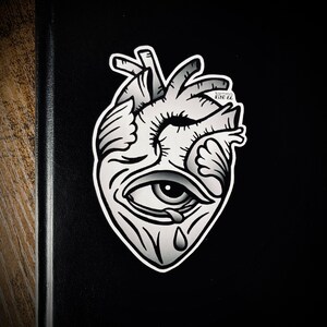 Anatomical Crying Heart Vinyl Sticker, Shaded Heart Tattoo, Vinyl ...