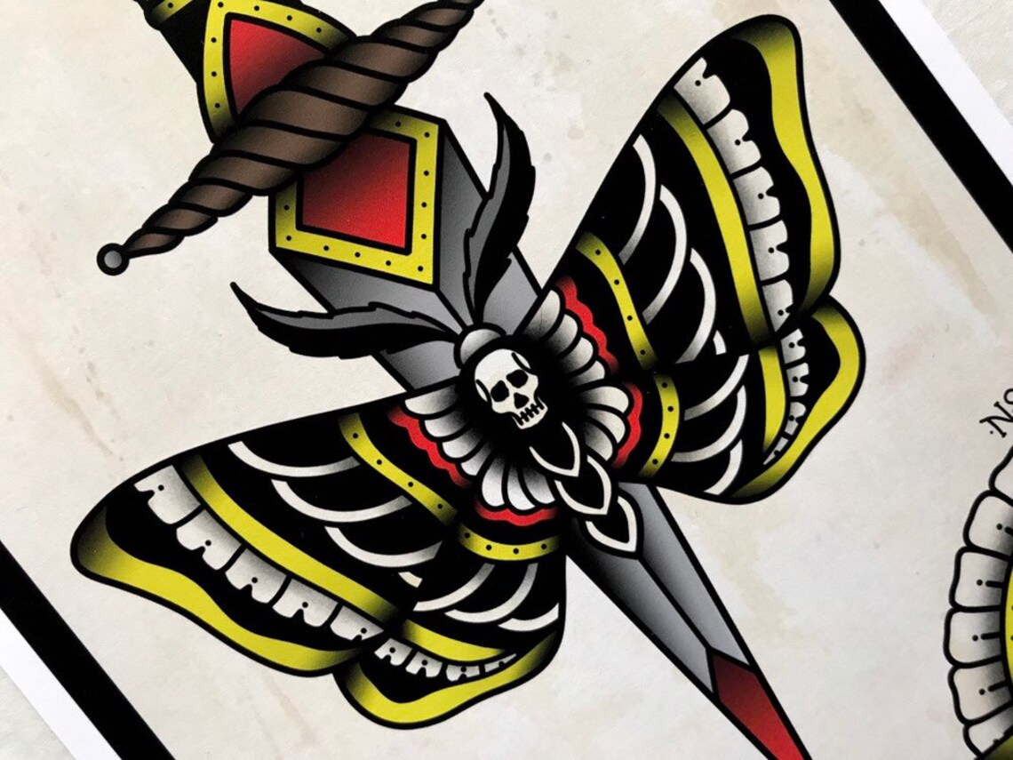 Death Moth Tattoo Print Moth Dagger Print Tattoo Print | Etsy
