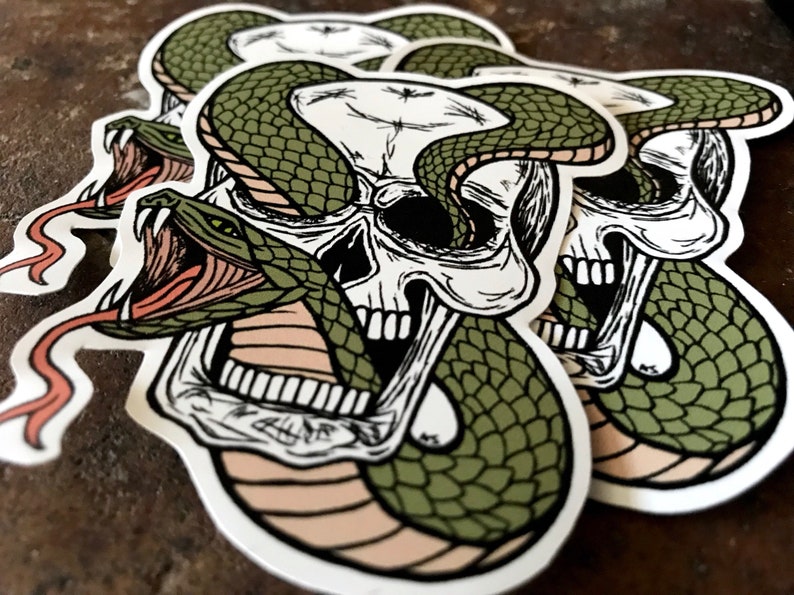 Vinyl Sticker Snake & Skull Sticker Skull Sticker Tattoo | Etsy
