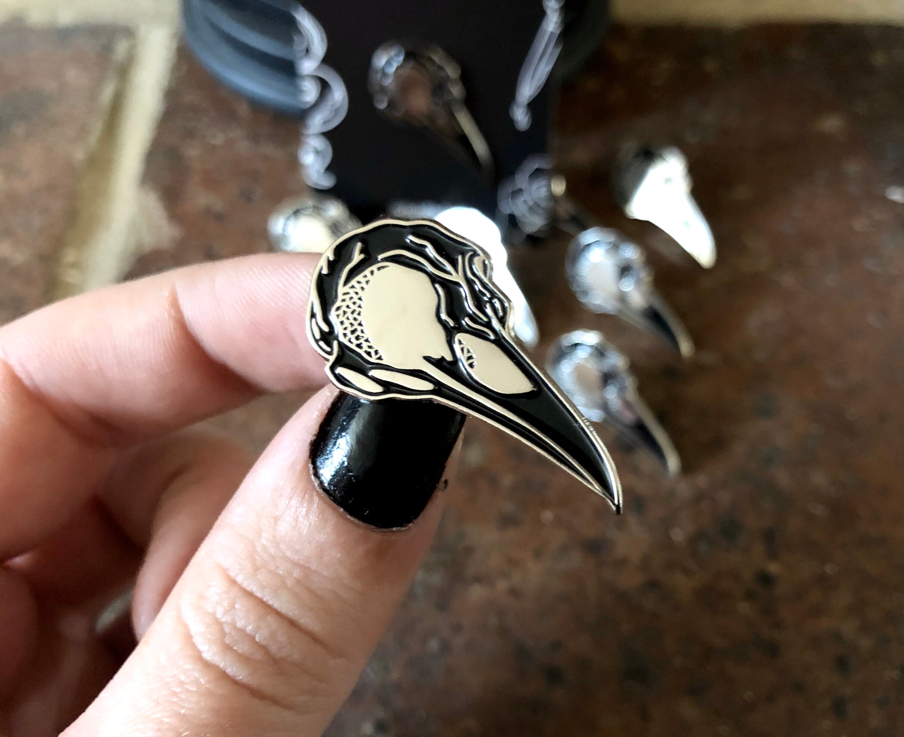Crow Pin Badge Black Crow Skull Pin Soft Enamel Pin Skull | Etsy