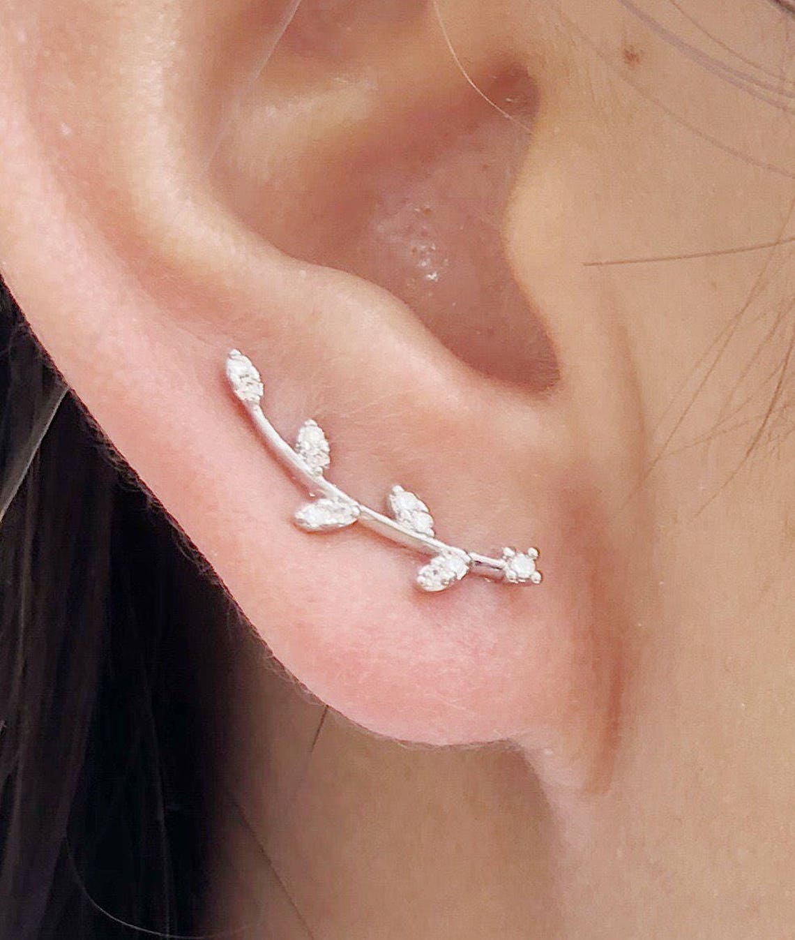 Olive Leaf Ear Climbers Ear Crawlers Ear Climber Earrings - Etsy UK