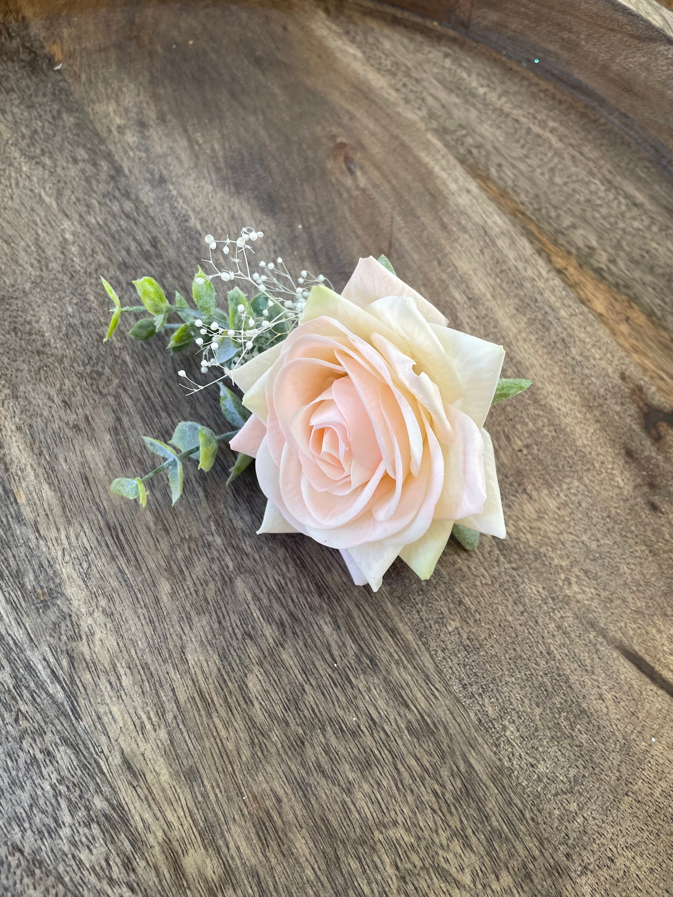 Classic Light Blush Rose Boutineer, (boutonnieres) With Eucalyptus and ...