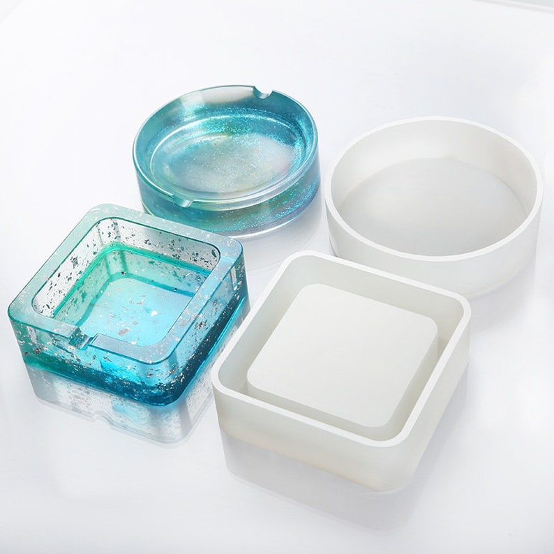 Round and Square Ashtray Silicone Mold - Epoxy Resin DIY Making Mould ...