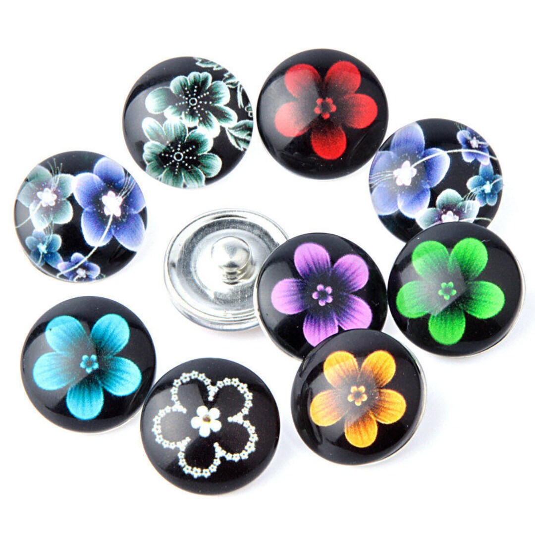 Pack of 10 18-20mm Flower Snap Button Charms for Snap Jewelry Bracelet ...