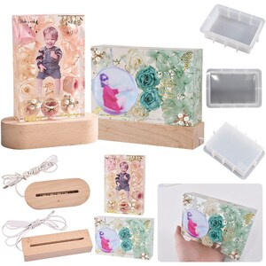 Cuboid Photo Frame Silicone Mold and LED Wood Base-for Night Light ...