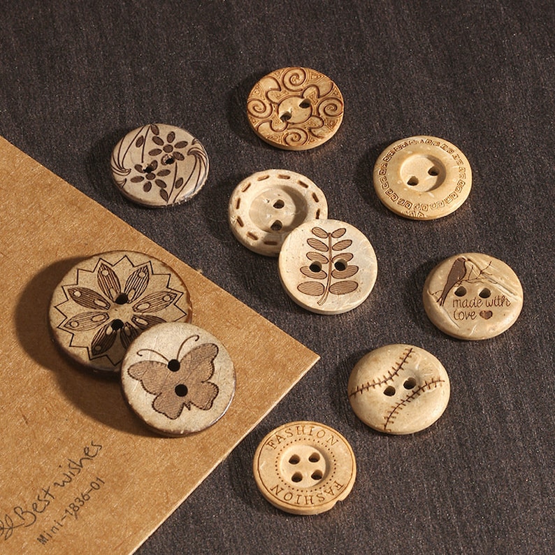 Pack of 100 Vintage Design Buttons, Wooden Buttons, Sewing Buttons, - Etsy