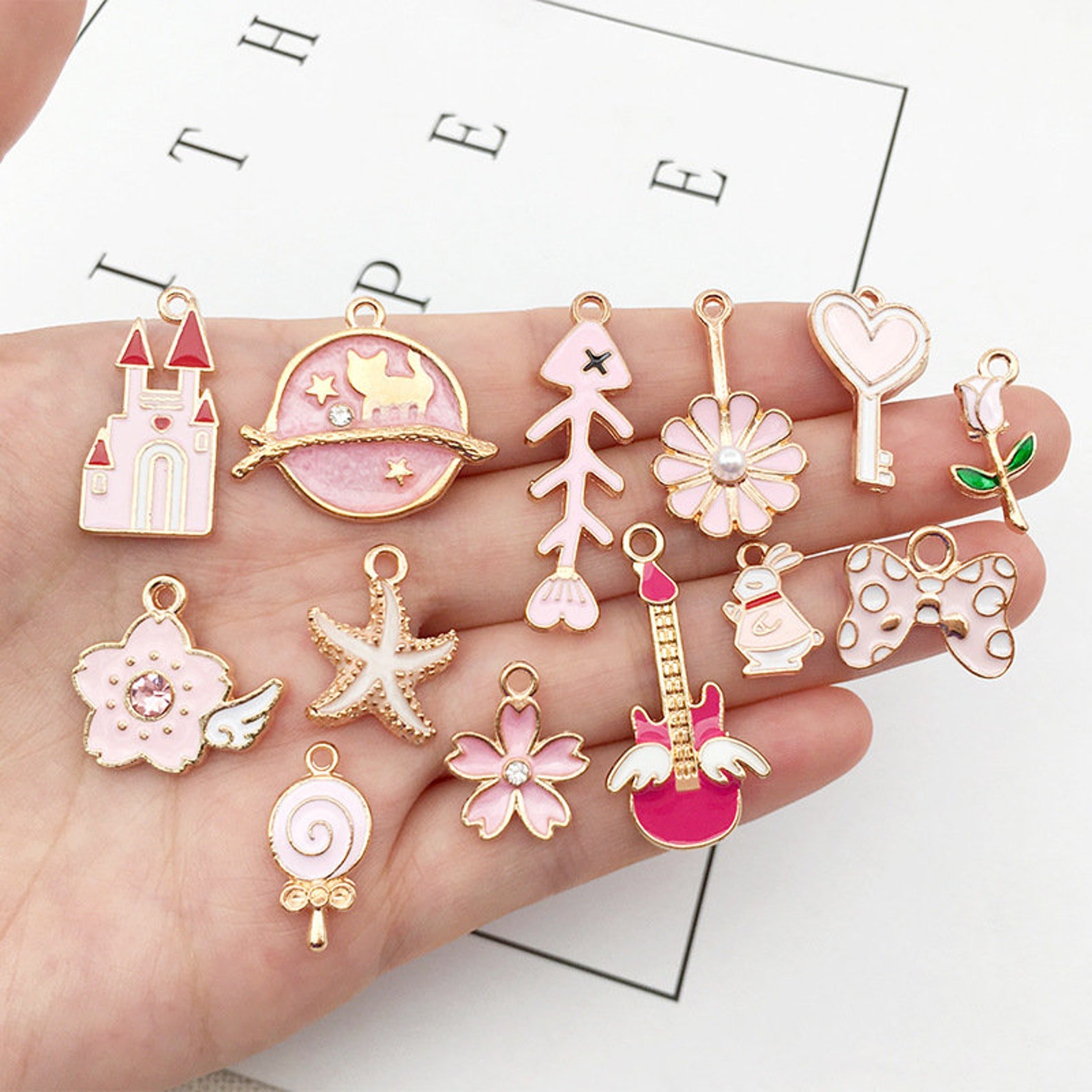 31pcs Mixed Style All Pink Color Pendant Charms for Jewelry Making Fit ...