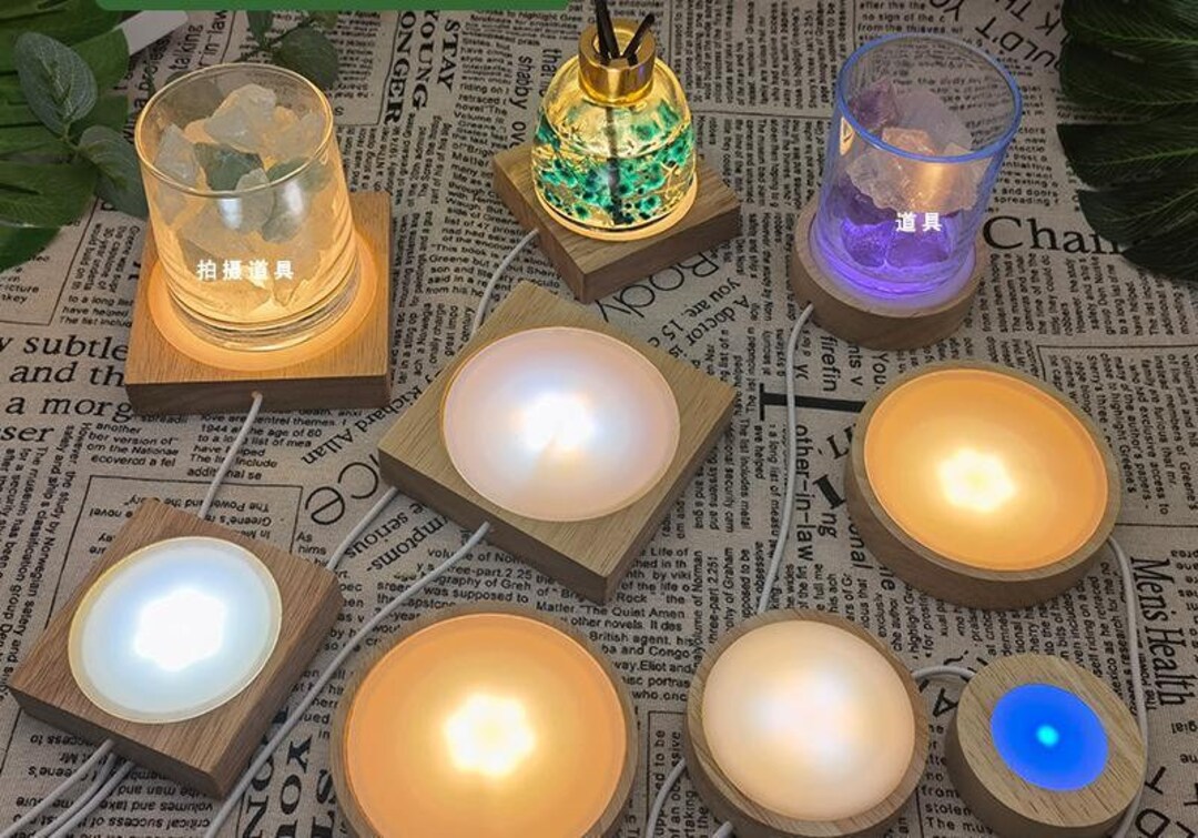Round LED Wood Base - for Night Light Base Resin Art Display Crystal ...