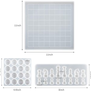 1 Set 3pcs Chess Draughts and Board Mold-chessboard Resin Mold-silicone ...