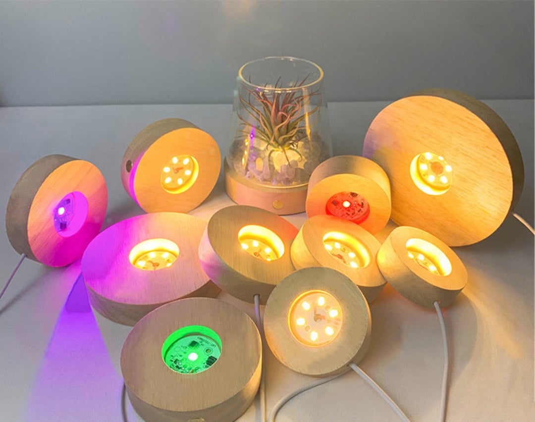 Round LED Wood Base-for Night Light Base Resin Art Display Crystal ...