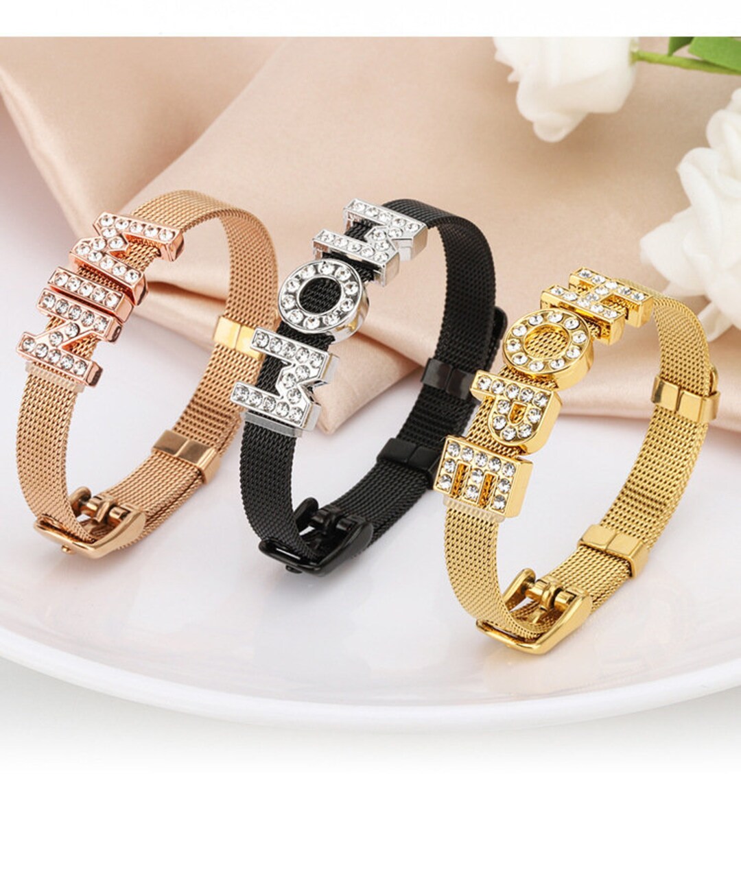 1 Set Words Bracelet -4 Different Color Bracelet Stainless Steel ...