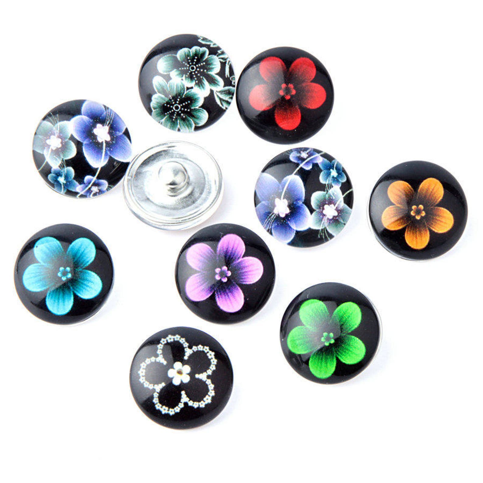 Pack of 10 18-20mm Flower Snap Button Charms for Snap Jewelry Bracelet ...