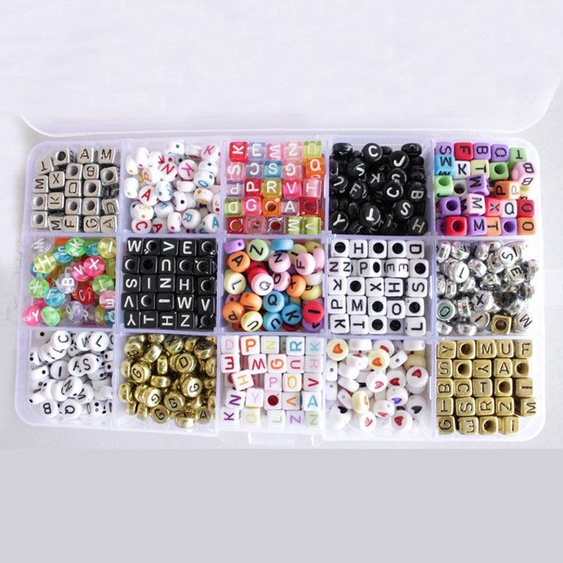 Approx 1100pcs 15 Styles Letter Beads Colorful Alphabet Beads for ...