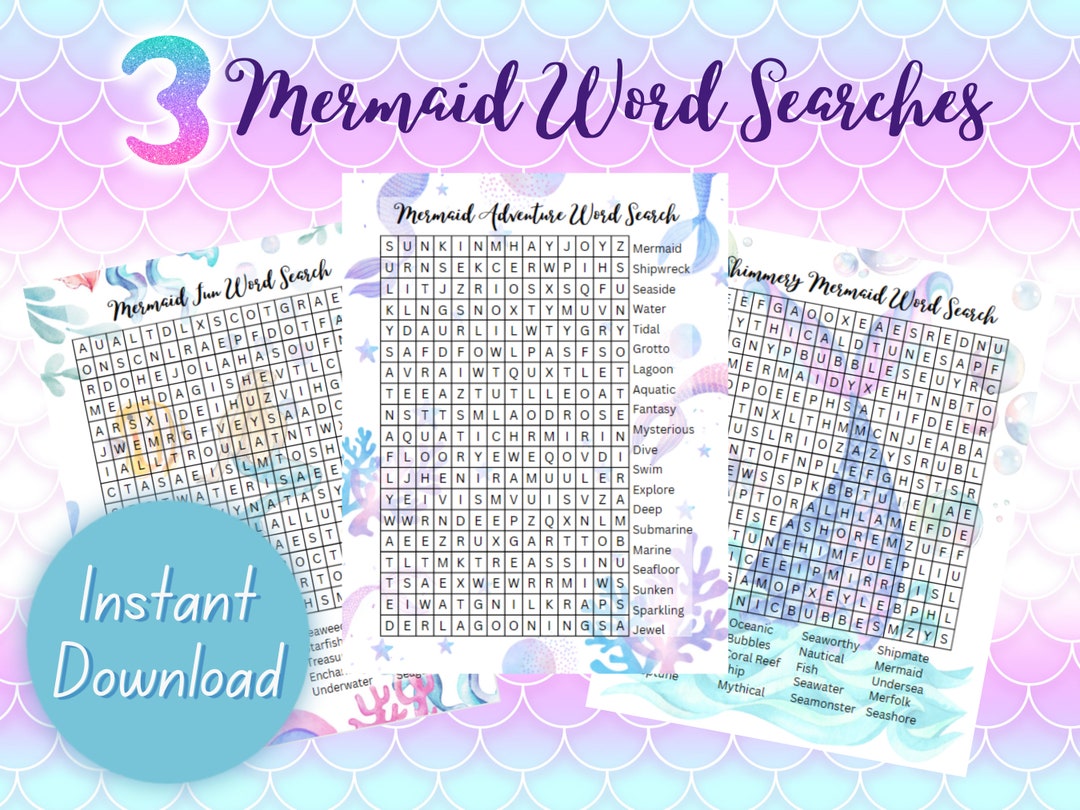 Mermaid Word Search Printable Word Search for Kids Word Puzzle Games ...