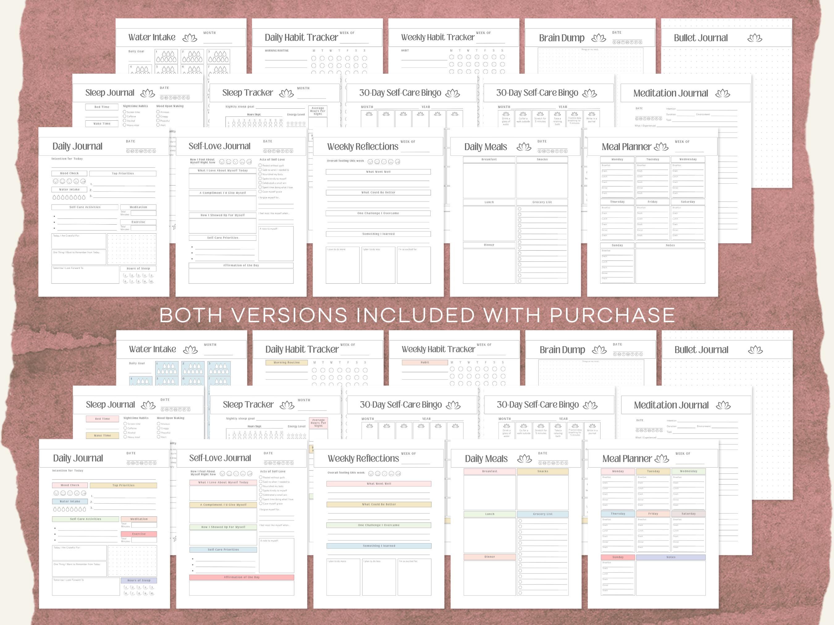 Self-care & Lifestyle Tracker, Printable Wellness Journal Pages | Habit ...