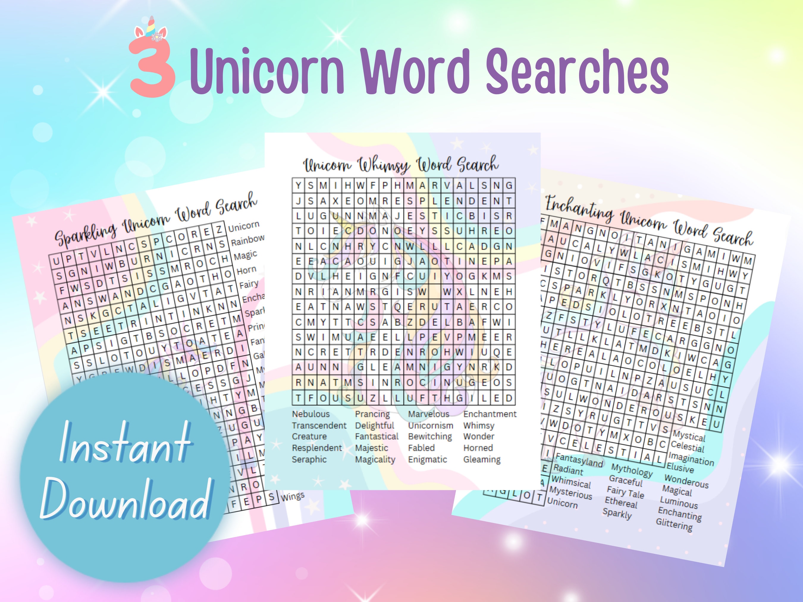 Unicorn Word Search Puzzles Printable Word Search for Kids Educational ...