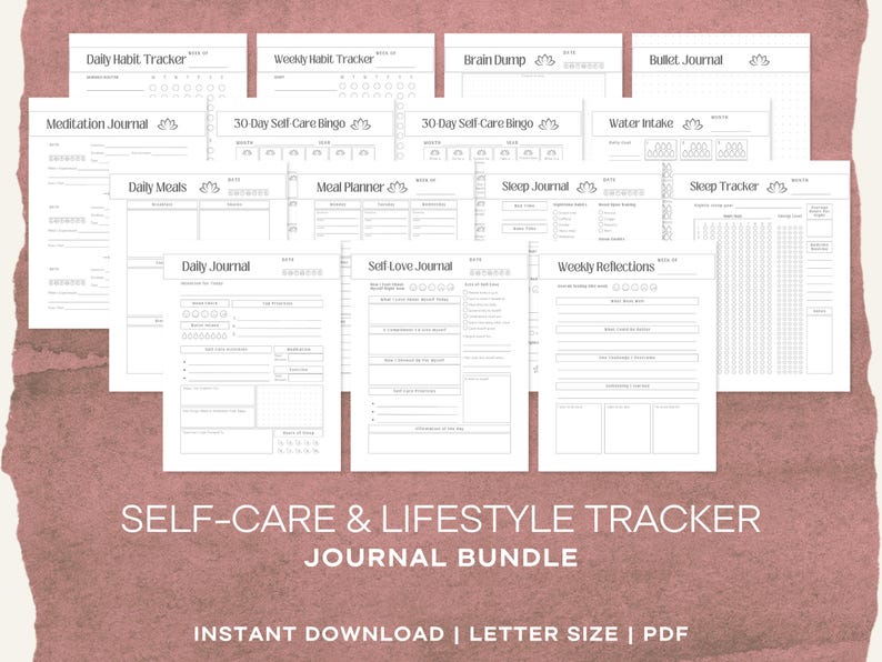 Self-care & Lifestyle Tracker, Printable Wellness Journal Pages | Habit ...