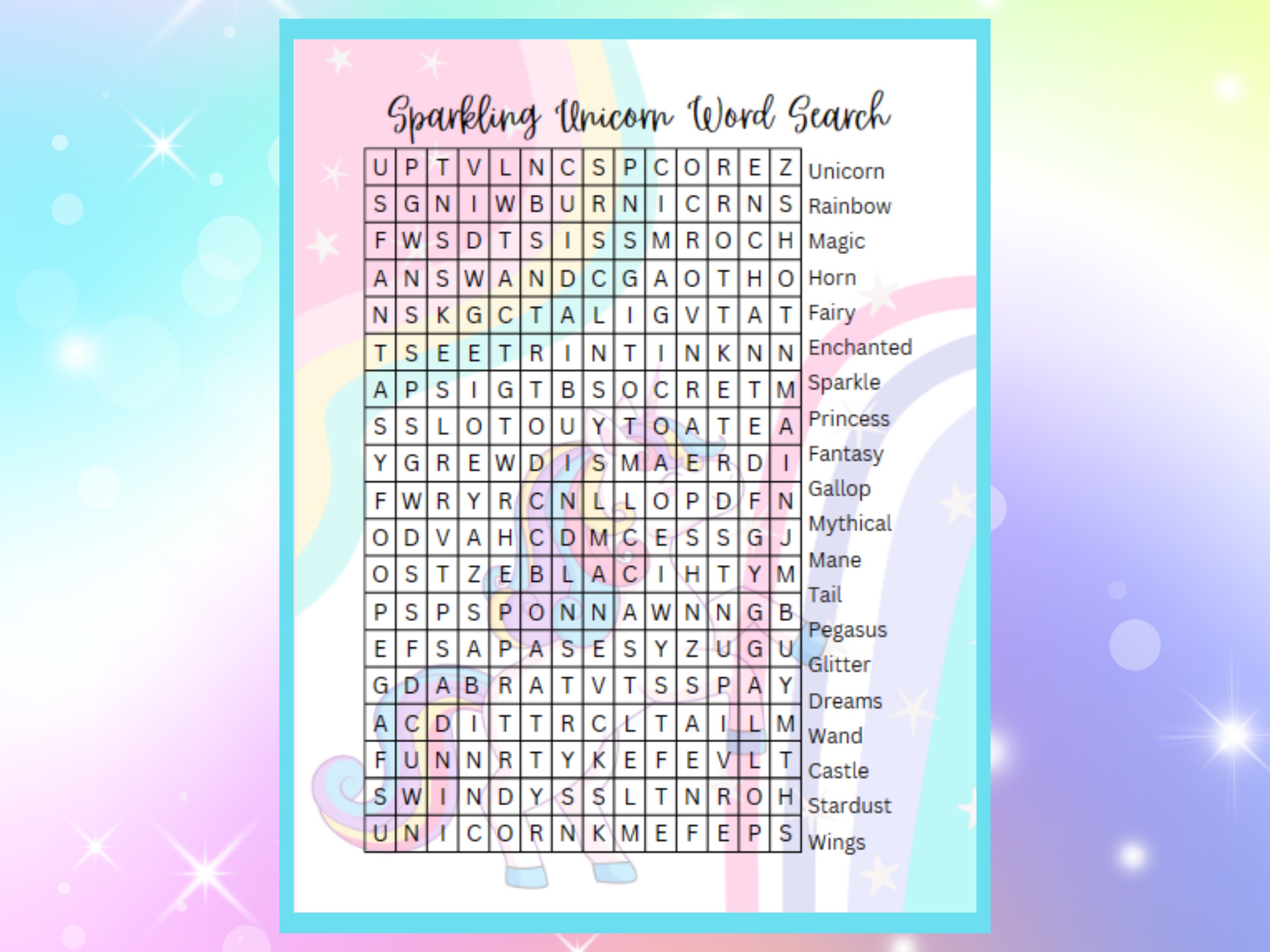 Unicorn Word Search Puzzles Printable Word Search for Kids Educational ...