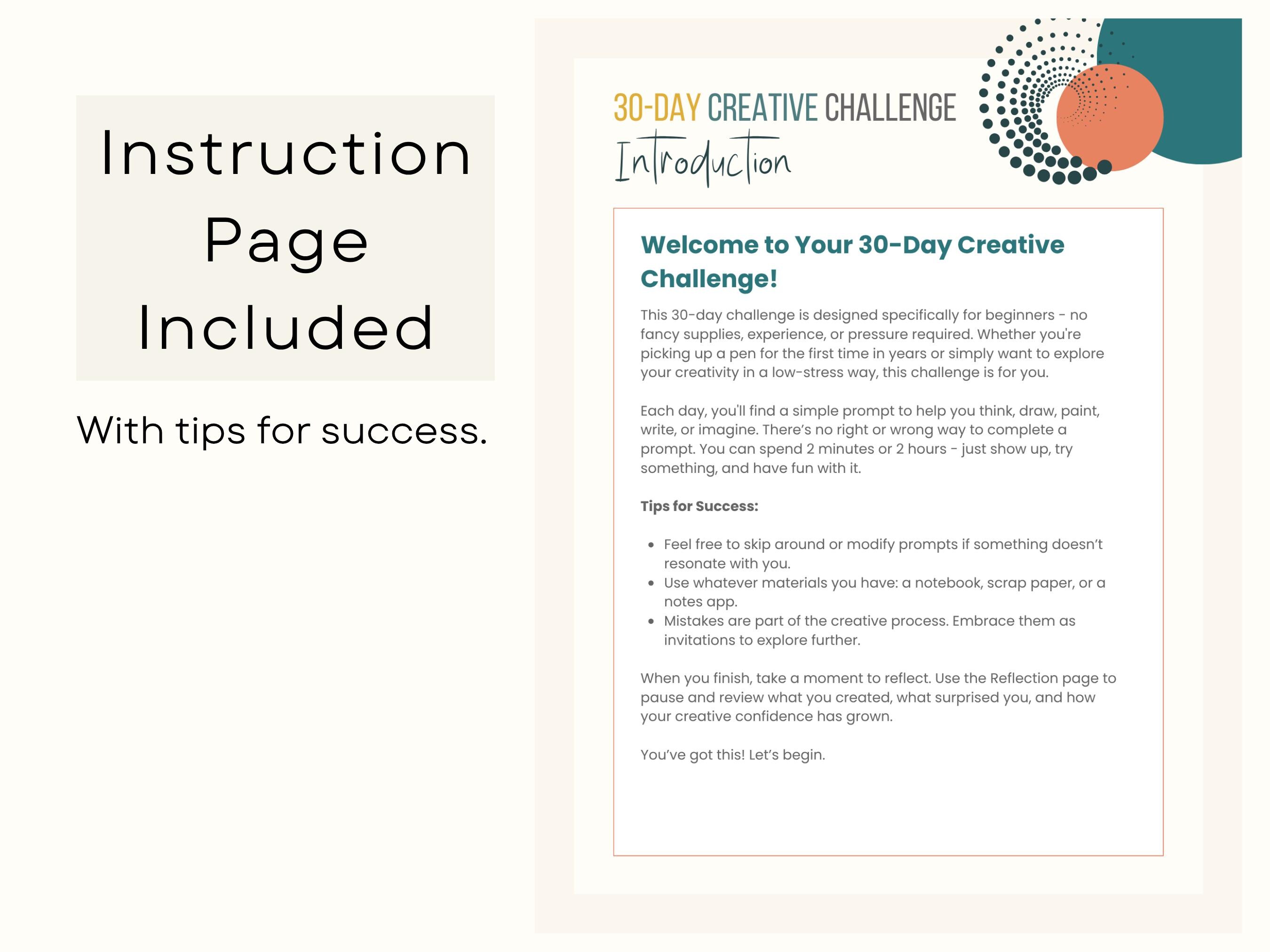 30-day Creative Challenge: Printable Journal Prompts for Adults & Teens ...