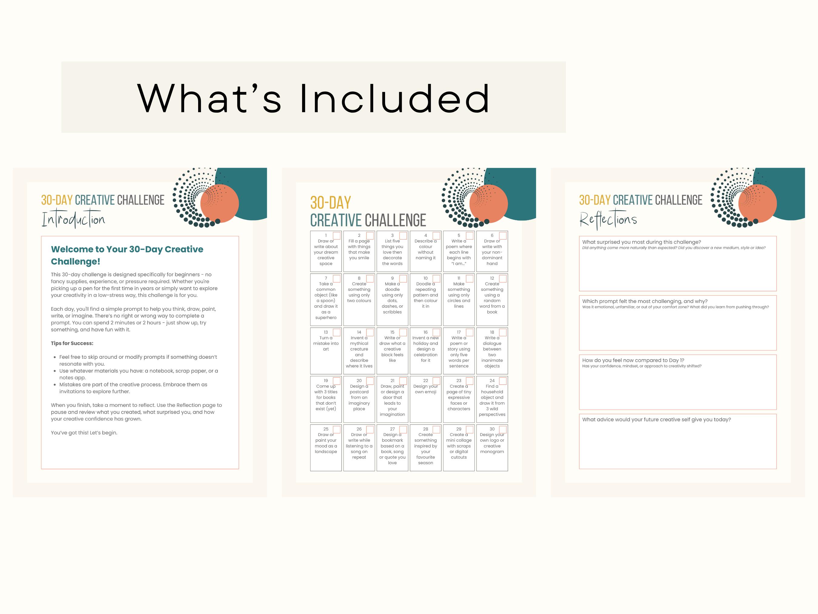 30-day Creative Challenge: Printable Journal Prompts for Adults & Teens ...