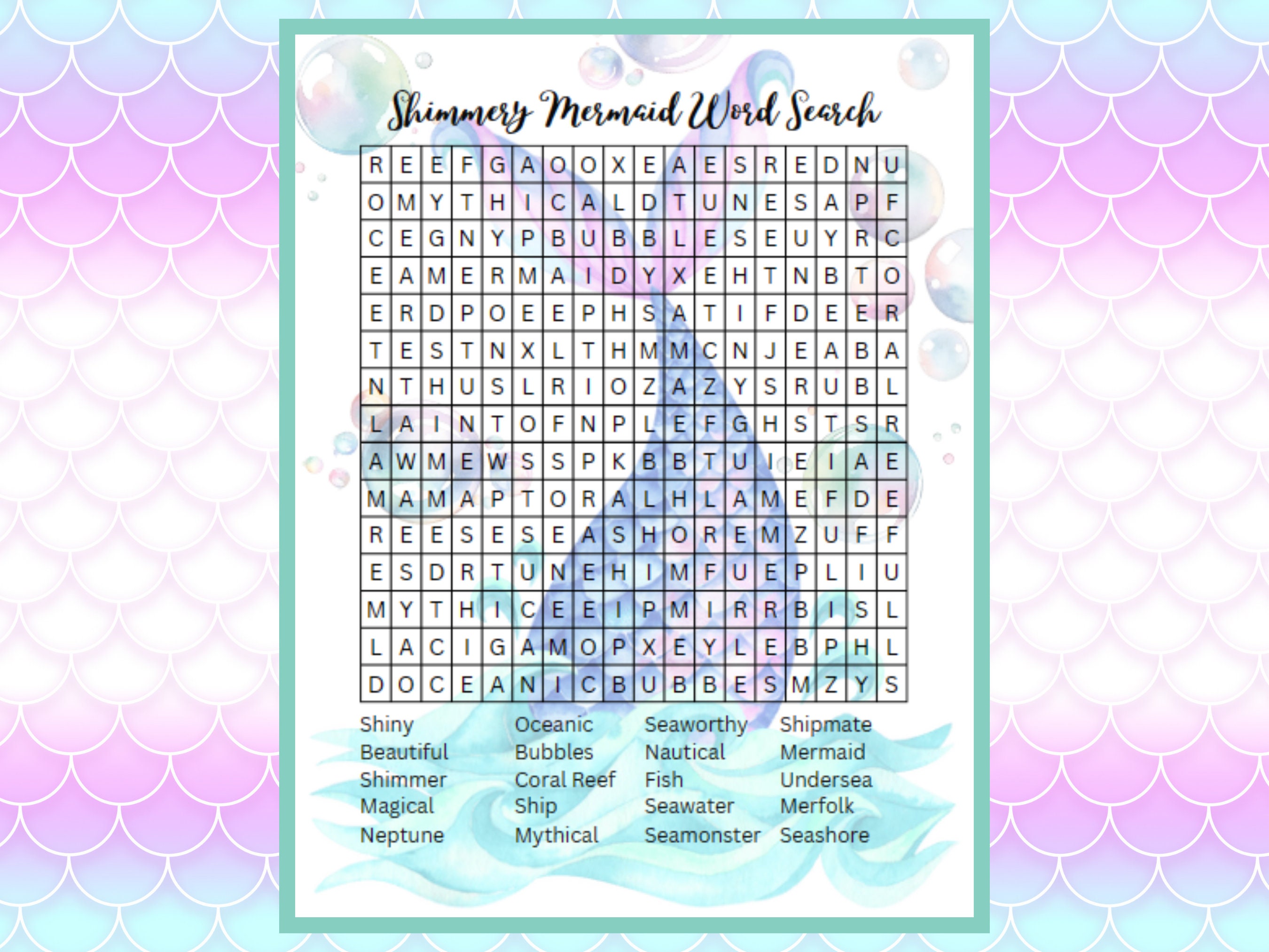 Mermaid Word Search Printable Word Search for Kids Word Puzzle Games ...
