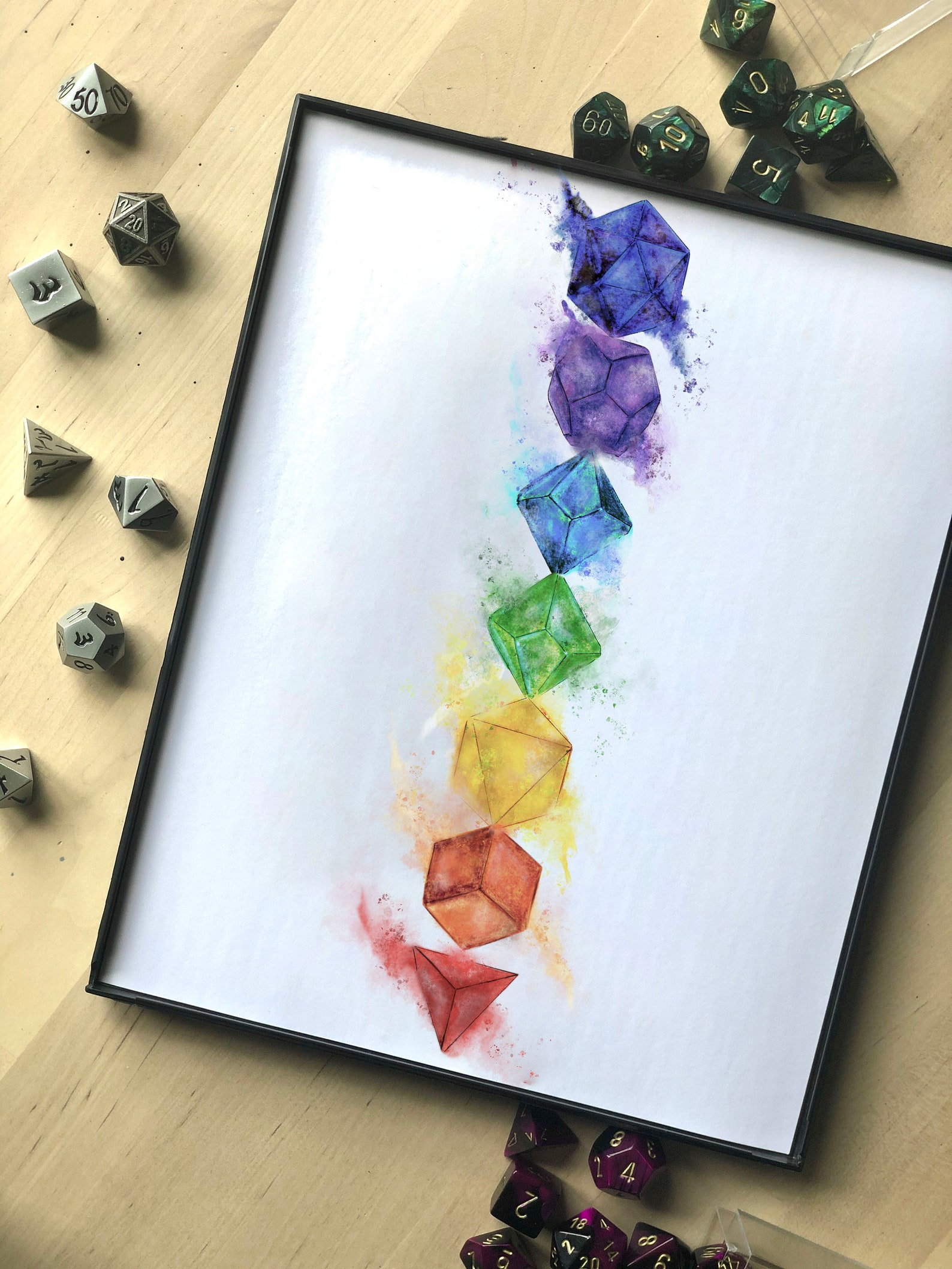 D20 D&D Polyhedral RPG Die Art Print Watercolor - Etsy