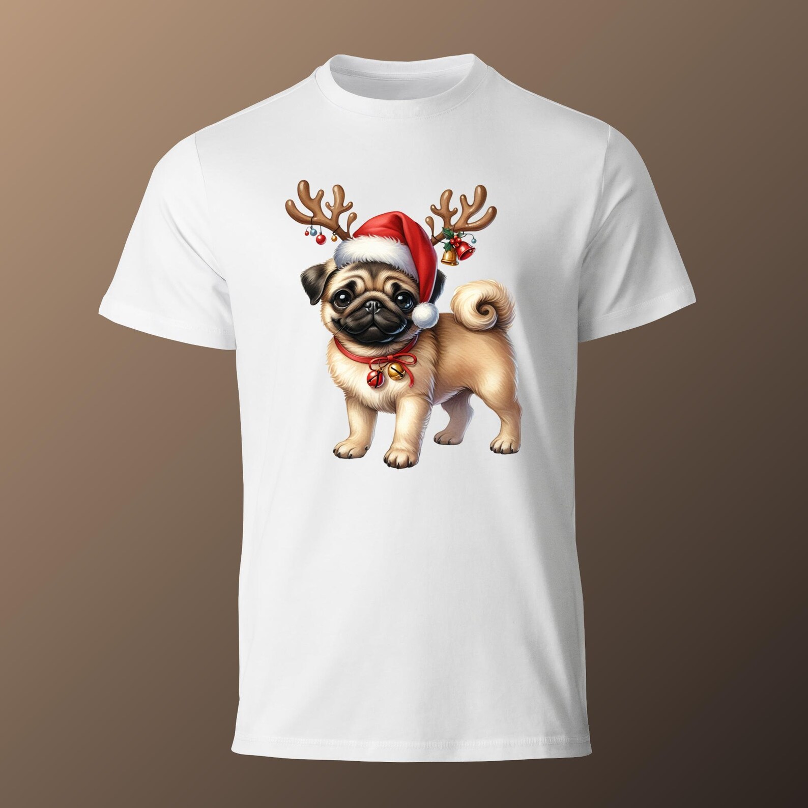 Festive Pug Clipart Adorable Cartoon Pug in Santa Hat With Antlers ...