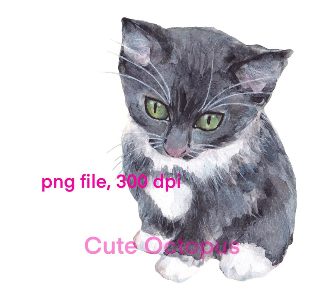 Watercolor Clipart Cat, Baby Cat Clipart, Watercolor Png File, Cute Cat ...