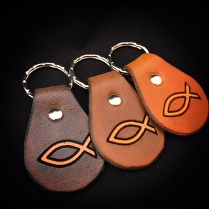 Personalized Leather Jesus Fish Keychain, Christian Ichthys Symbol ...