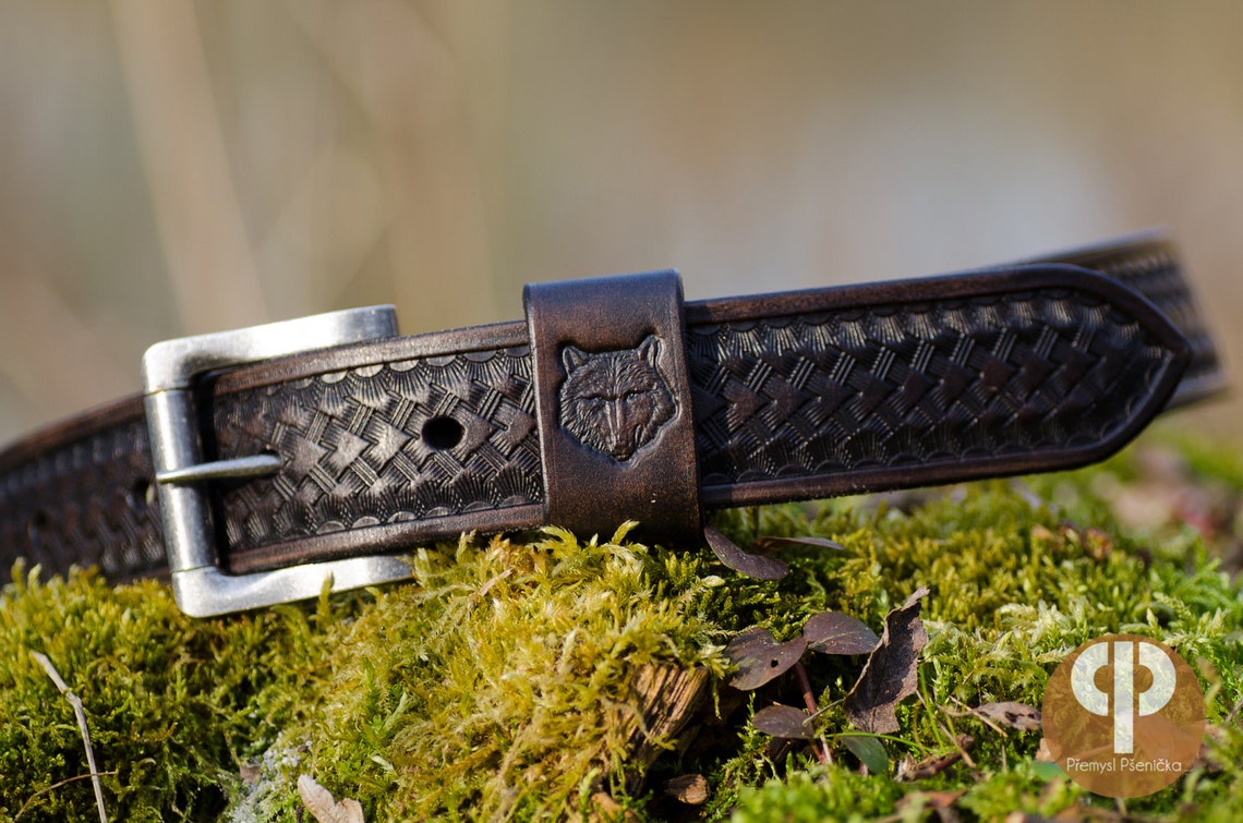 Western Style Leather Belt the Wolf // Leather Belt // Mens - Etsy