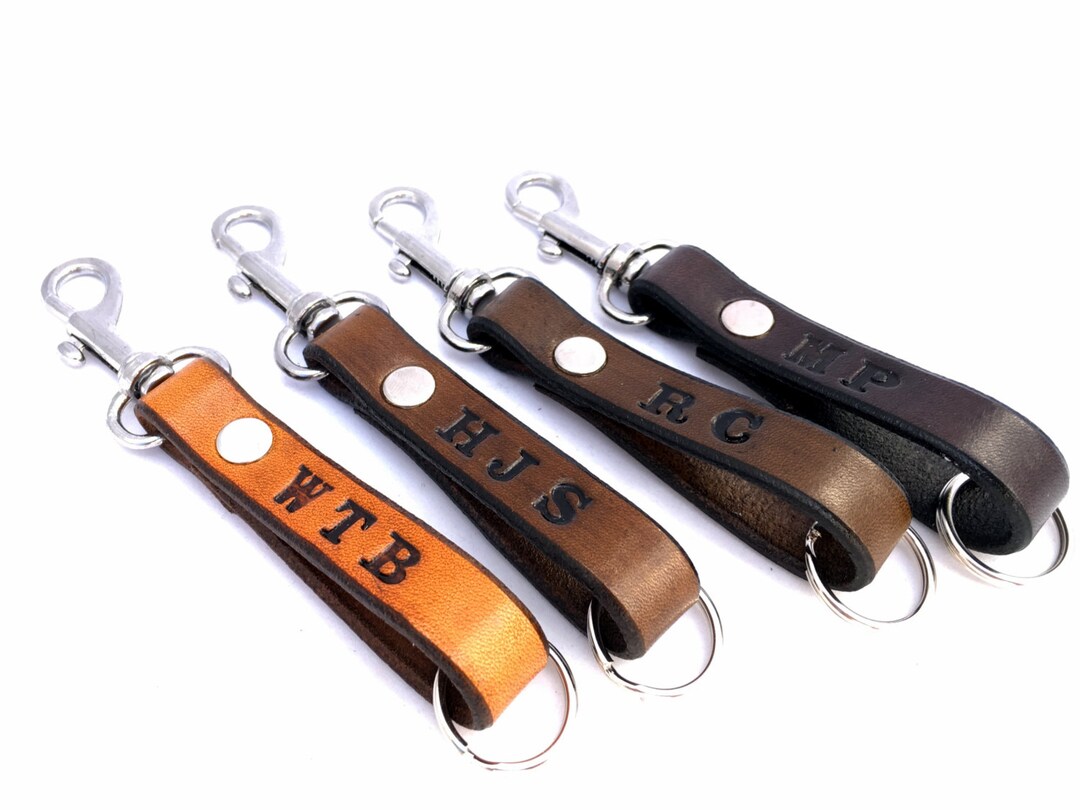 Personalized Monogrammed Leather Keychain, Custom Initials Key Fob ...