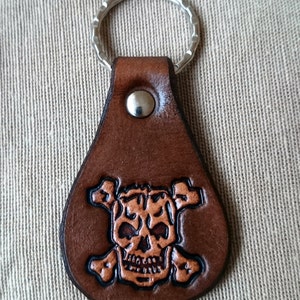 Personalized Leather Skull & Crossbones Keychain, Custom Biker Style ...