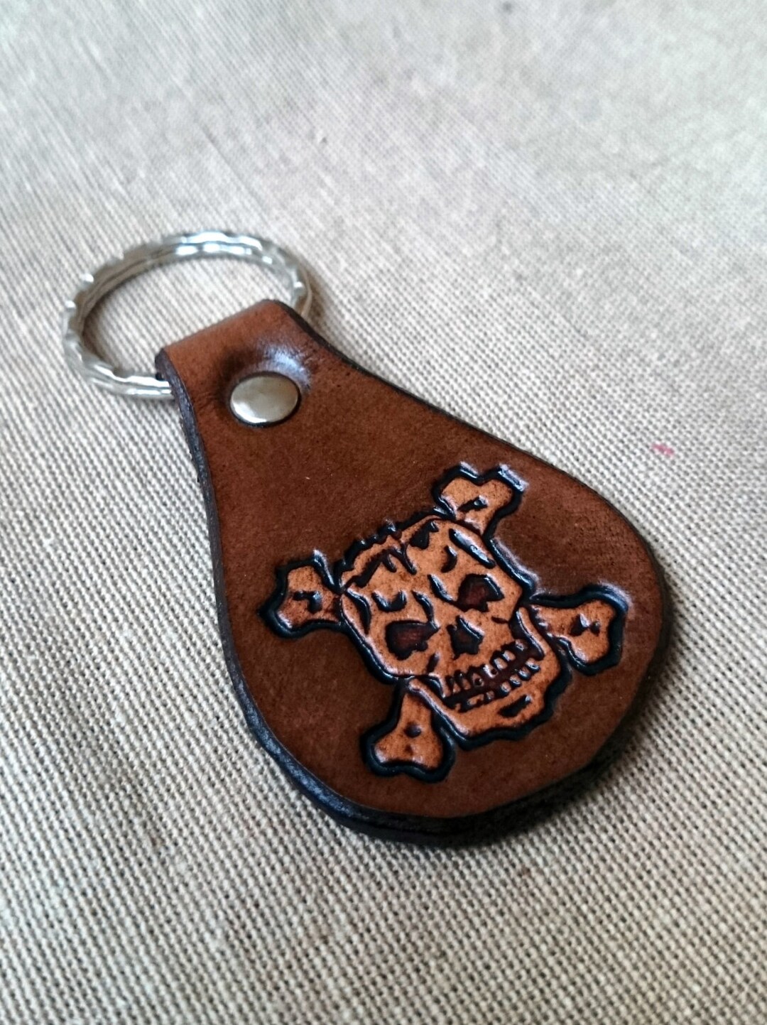 Personalized Leather Skull & Crossbones Keychain, Custom Biker Style ...