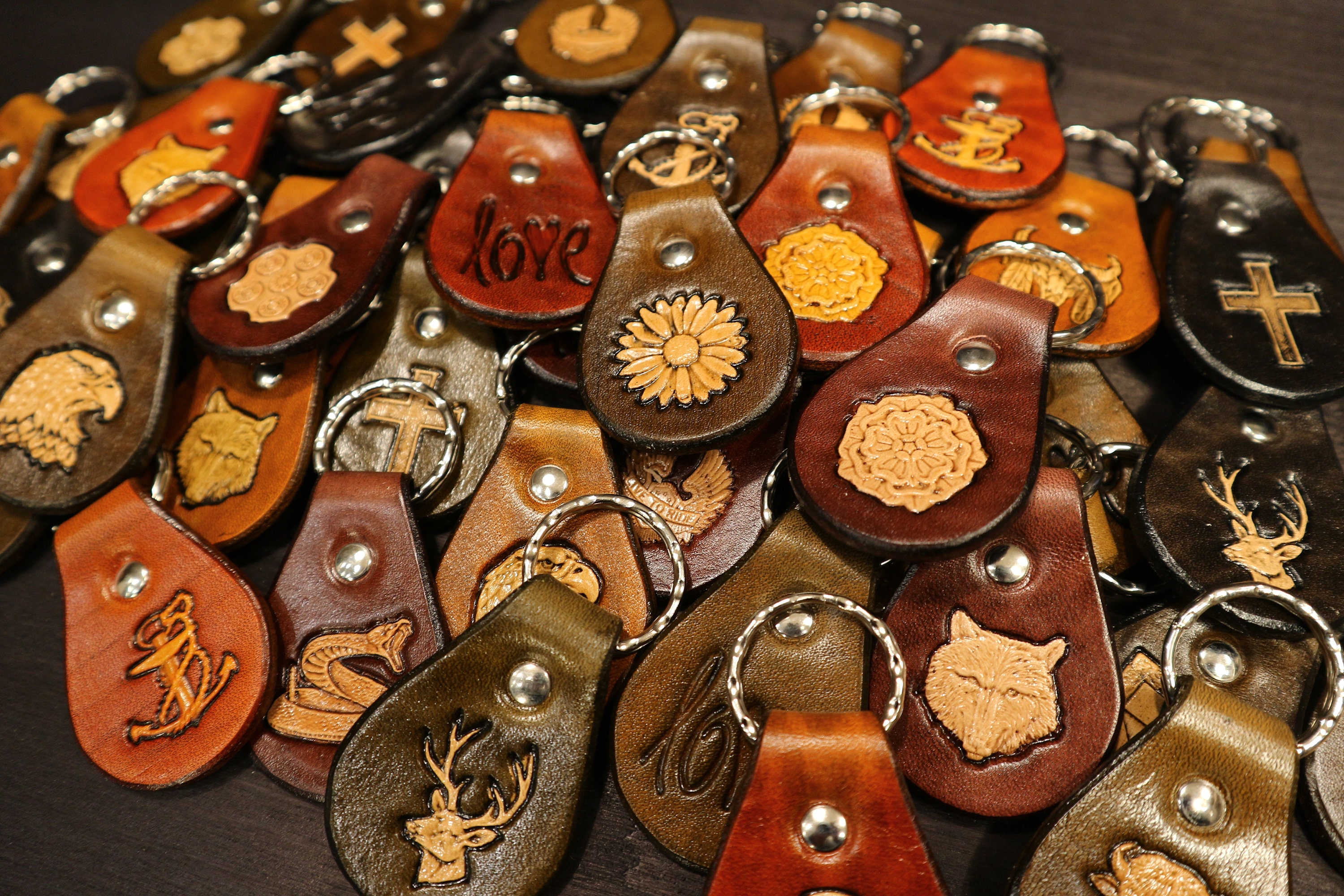 CUSTOM LEATHER KEYCHAIN with various 3D stamps, in six colors ... CUSTOM LEATHER KEYCHAIN with various 3D stamps, in six colors ...