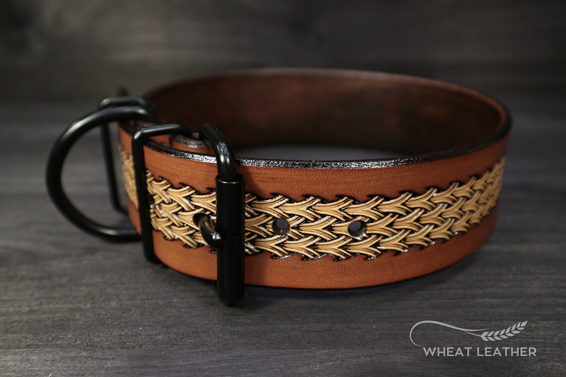 Personalized Ezra Leather Dog Collar, Custom Name Engraved, Handcrafted ...
