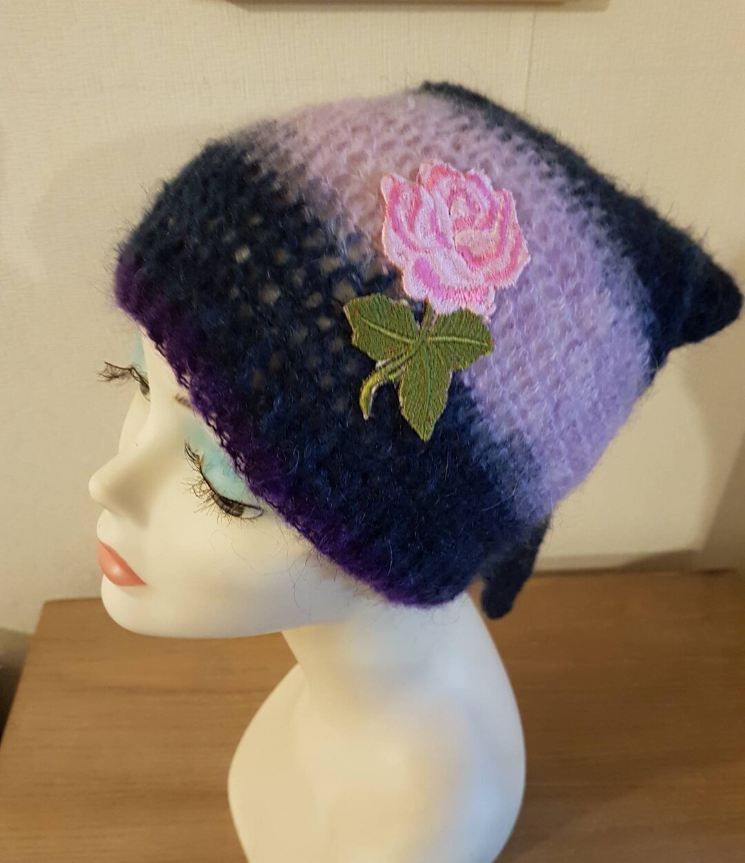 Bonnet for a Pop Pixie, Hairy Thread, Mauve Dark Blue Purple and Pink ...