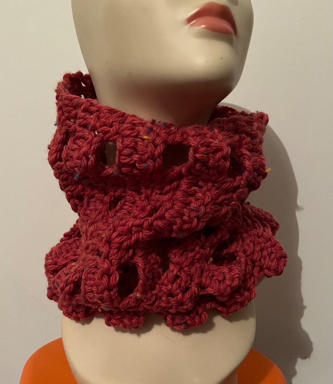 Snood Collar Crocheted in a Graphic Stitch in Pretty Tweedy Rust Yarn ...