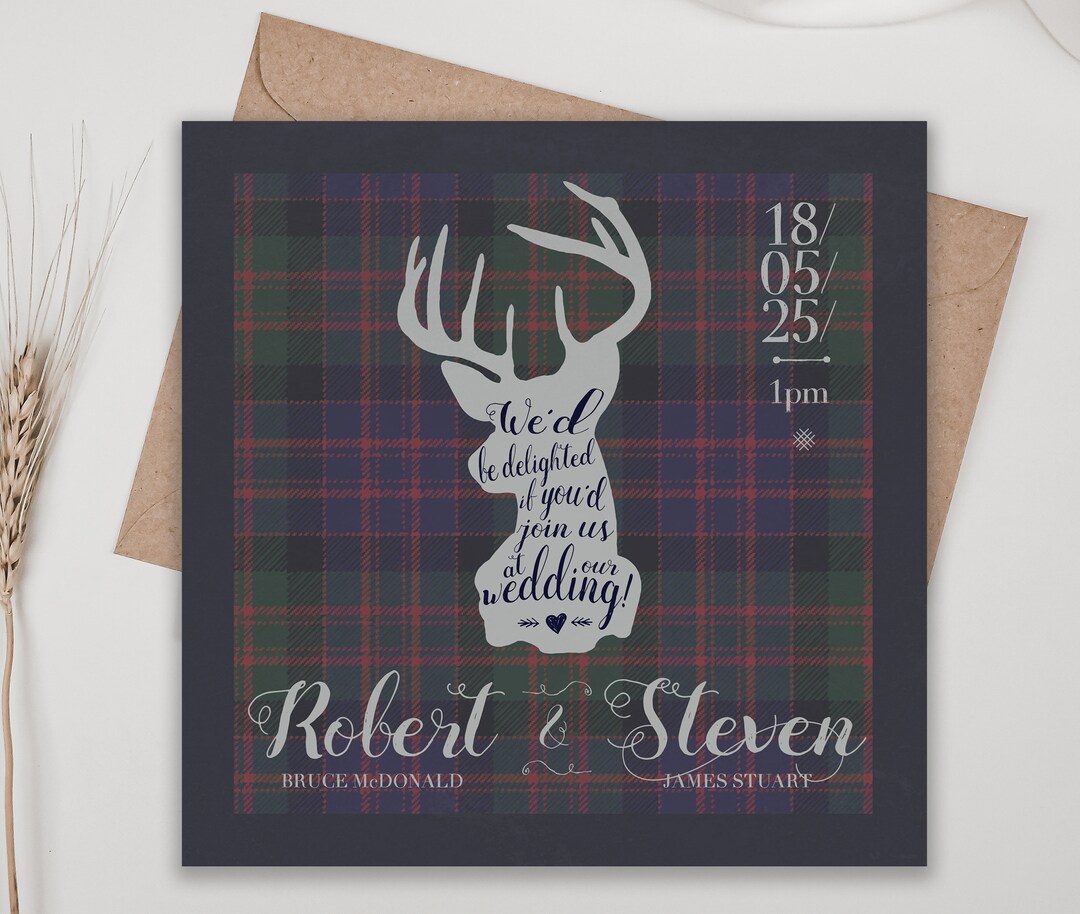 Mcdonald Tartan Scottish Wedding Invitation With Stag Head. Printed, or ...