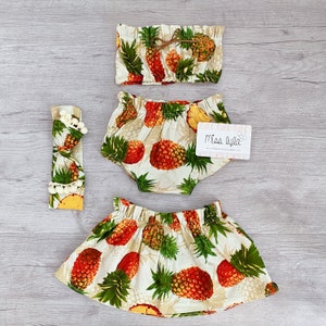 Pineapple Baby Girl Outfit | Tropical Toddler Skirt Set | Summer Fruit ...