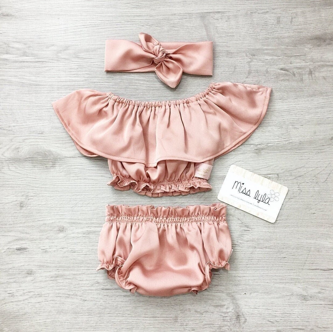 Cute and Stylish Satin Peach Pink Baby Outfits for Girls, Pink Summer ...